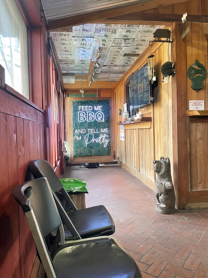 Even the hallway whispers "Feed Me BBQ" &ndash; because great barbecue demands total commitment.