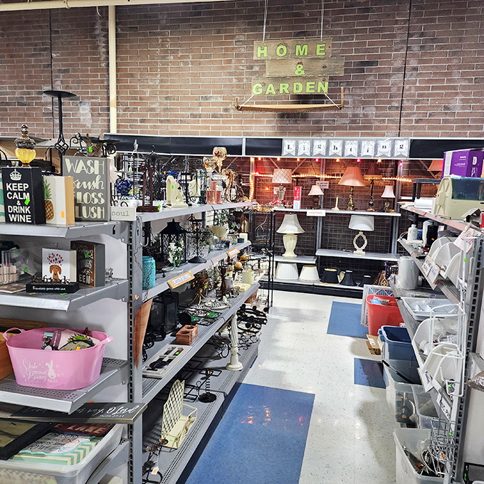 The Home & Garden aisle &ndash; where yesterday's lamps illuminate tomorrow's spaces and quirky signs remind you to "Keep Calm and Drink Wine."