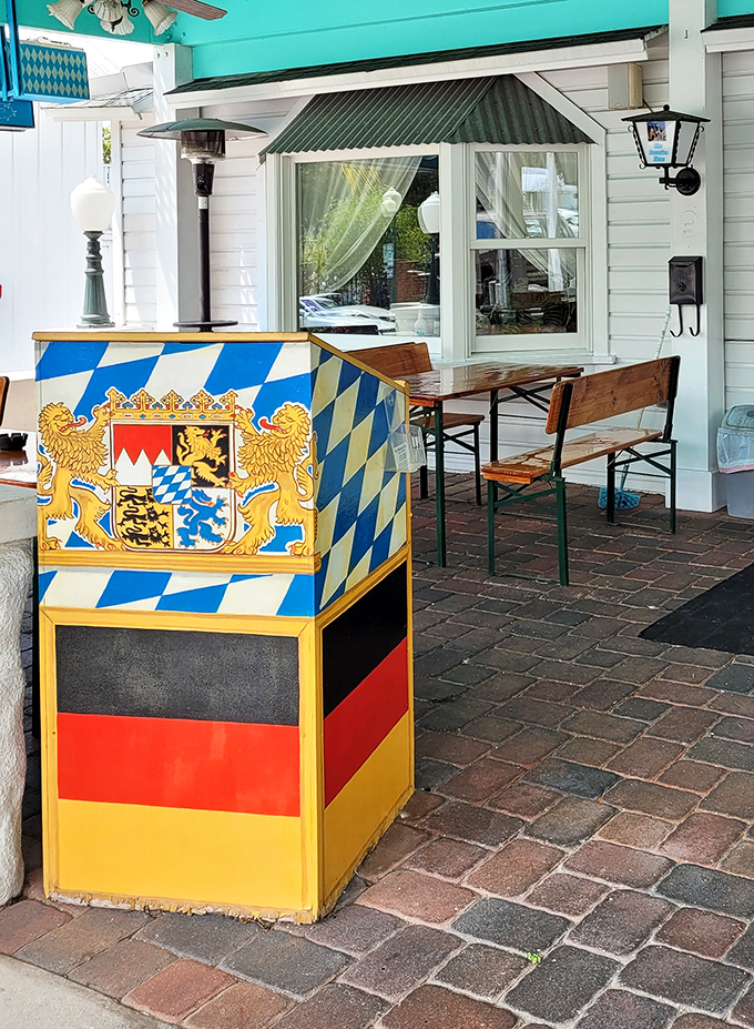 The host stand proudly displays Bavaria's blue and white diamond pattern&mdash;Germany's flag colors standing guard at this culinary outpost in Mount Dora.