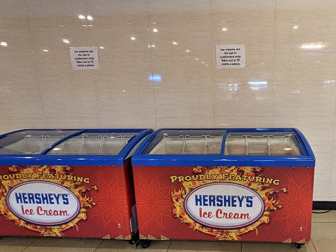 The Hershey's ice cream freezers stand ready like the final boss in a video game of indulgence. The perfect cool-down after a hot buffet marathon.