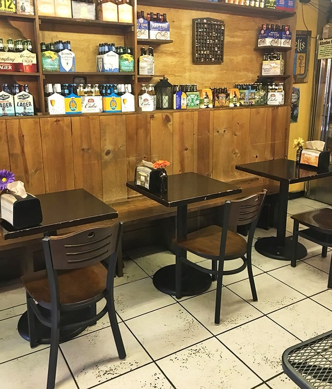 Indoor seating that invites you to linger, where conversations flow as easily as the craft beers on display.