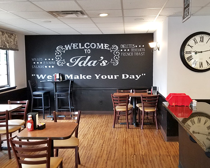 The chalkboard wall doesn't just welcome you&mdash;it lists all the ways Ida's plans to make your stomach happy.