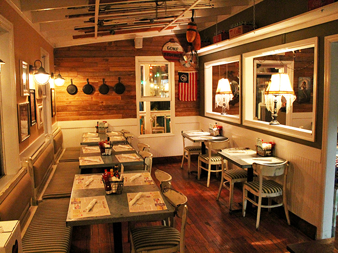 The dining room feels like eating in a lovingly restored ship's cabin &ndash; nautical without crossing into tacky "theme restaurant" territory.