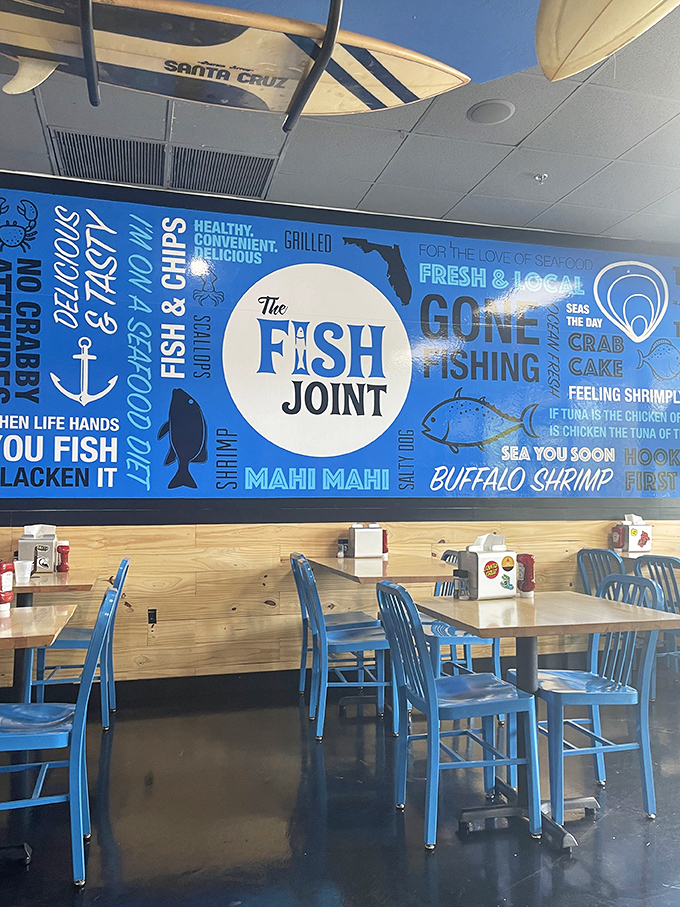 The dining room feels like the beach without the sand in your shorts &ndash; bright, airy, and promising something delicious at every blue-chaired table.