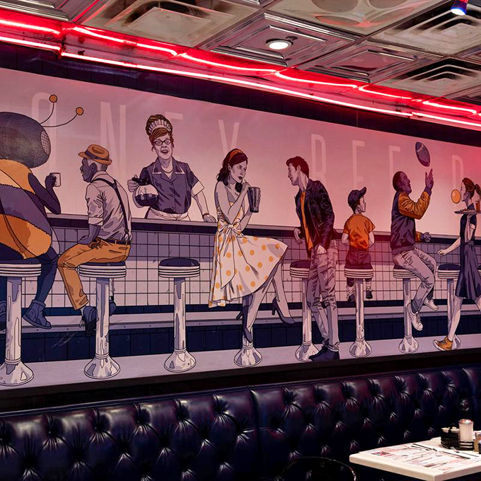 Retro-futuristic vibes meet timeless comfort in decor that would make Don Draper order another cup of coffee.