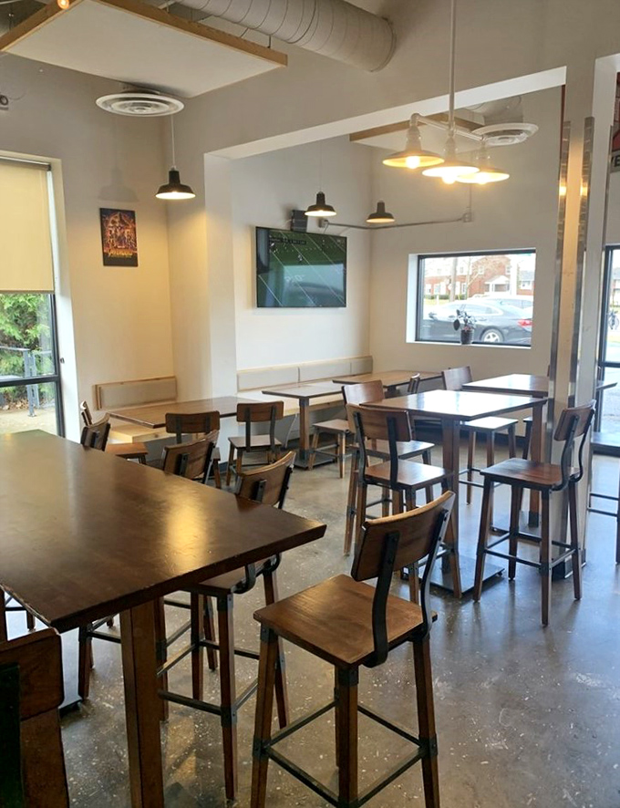 High-top tables and industrial-chic design create the perfect setting for the serious business of chicken appreciation.