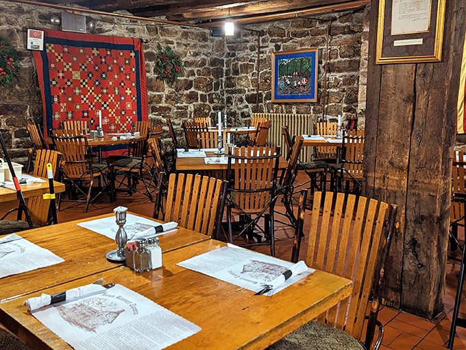 Wooden chairs, stone walls, and a quilt that tells stories&mdash;dining rooms don't get more authentically Pennsylvania than this historic space.