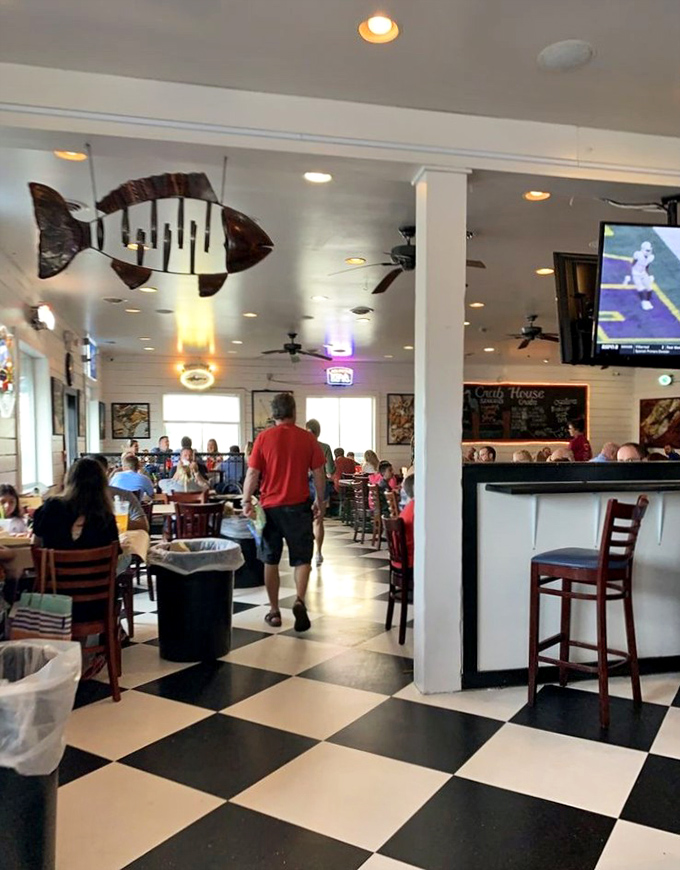 Another angle reveals more checkered floors and maritime charm &ndash; it's like eating inside a friendly lighthouse.