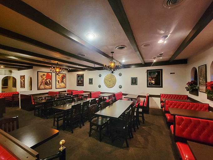 Red booths and dark wood tables create dining spaces that feel both festive and intimate&mdash;like your favorite aunt's dining room, but with better food.