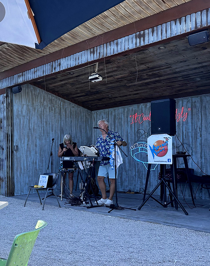 Even the entertainment at Ugly Grouper comes with a side of island authenticity, as musicians transform the corrugated stage into a beachside concert hall.