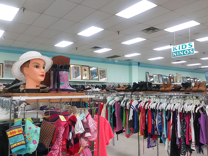 The kids' section, where outgrown clothes and toys find second lives, and parents find relief for their wallets and the constant growth-spurt dilemma.