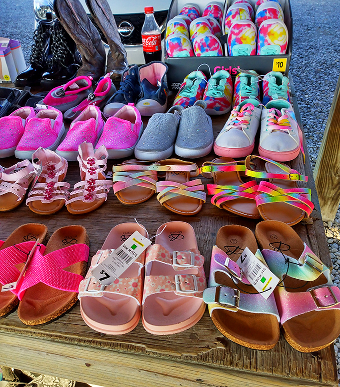 Tiny shoes in technicolor glory! From sparkly sandals to rainbow sneakers, these kid-sized footwear options prove style starts young at Big D.