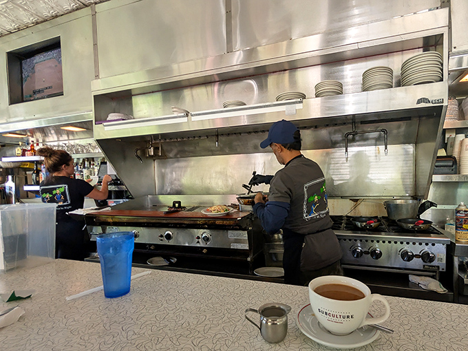 Where the magic happens! An open kitchen that lives up to Howley's motto: "Cooked in sight, must be right."