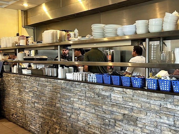 Behind the scenes magic where breakfast dreams come true&mdash;notice the military precision of those prep stations. 