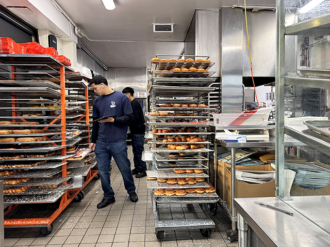 Behind the scenes where the magic happens! Like Willy Wonka's factory, but with more donuts and fewer Oompa Loompas.