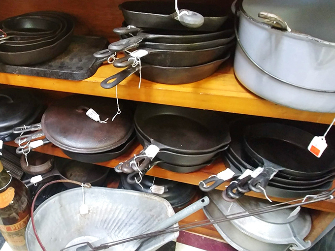 Vintage cookware collection that would make Julia Child nostalgic, each piece telling stories of home cooking mastery.