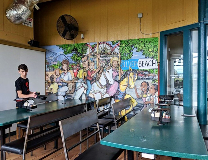 Local art that captures the spirit of Silver Beach&mdash;colorful, welcoming, and slightly whimsical, just like the pizza itself.