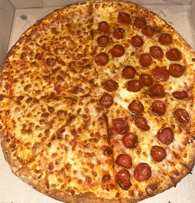 The half-and-half pizza—solving relationship disputes and family feuds since whenever Pizza Pete's first opened its doors.