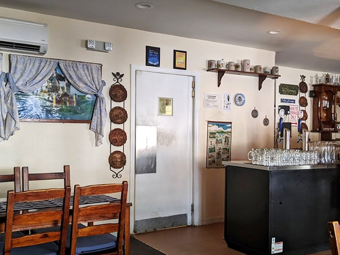 Decorative plates and blue accents create an atmosphere so authentically German, you'll find yourself instinctively saying "Danke" to your server.