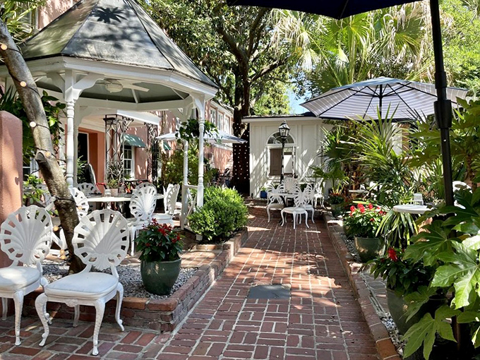 The courtyard dining area feels like you've stumbled into the secret garden party that Charleston's been hiding from the rest of us.