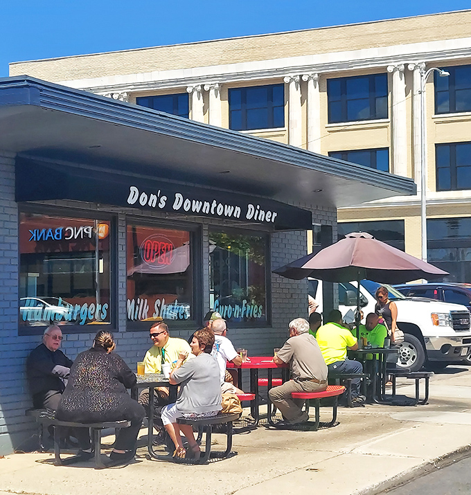 The sidewalk seating area serves as Bellefontaine's unofficial town square, where regulars gather to solve the world's problems over coffee and pie.