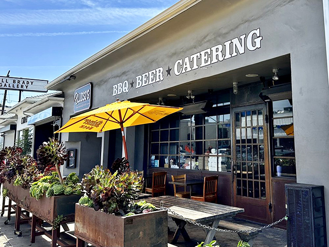 The outdoor patio offers a sunny spot to enjoy your barbecue feast while watching La Brea Avenue life unfold&mdash;urban dining with Texas soul.