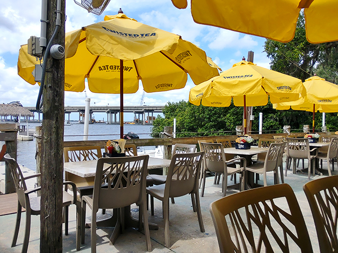 Waterfront dining at its most honest&mdash;where the river view competes with the food for your attention, and everybody wins that contest.