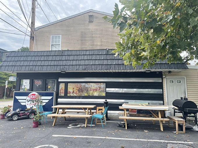 Outdoor seating where the Pennsylvania air somehow makes everything taste better, especially when there's a burger in your hand.