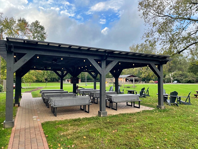 Outdoor dining under the pavilion—where recess meets restaurant in a perfect blend of fresh air and fresh food.