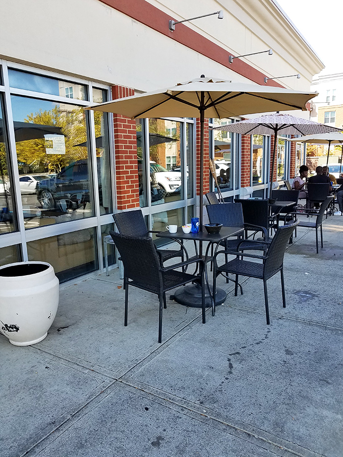 Al fresco dining that makes even Maryland humidity bearable. Those umbrellas aren't just for shade&mdash;they're keeping your secret food happiness private.