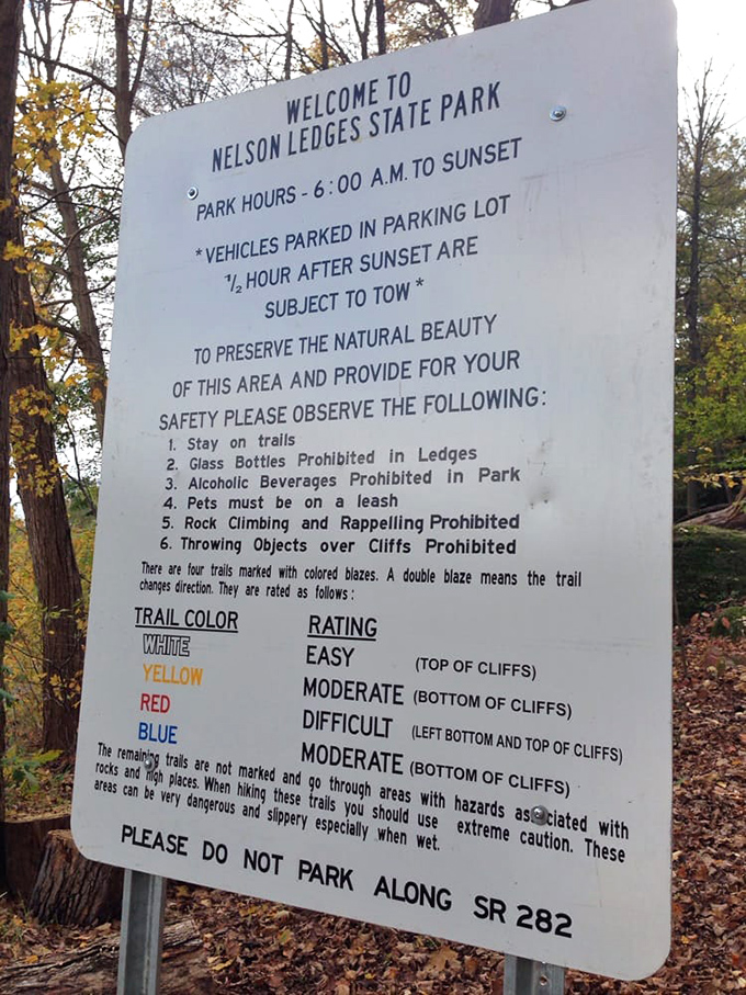 The rules sign &ndash; where "No throwing objects over cliffs" reminds you that someone, somewhere, thought this needed to be explicitly stated. Humanity in a nutshell.