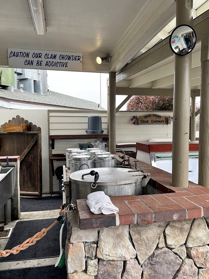 "Caution: Our Clam Chowder Can Be Addictive" &ndash; truer words were never spoken as steaming pots prepare tomorrow's obsession for unsuspecting first-timers.