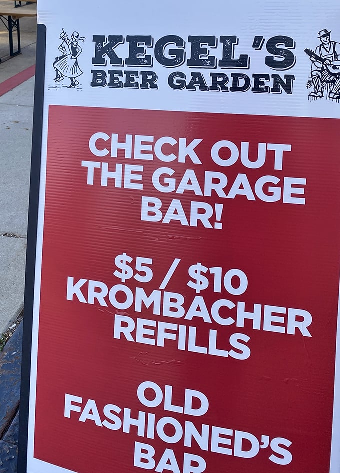 Even the signage knows what's up &ndash; sometimes you need a beer garden and a garage bar situation.