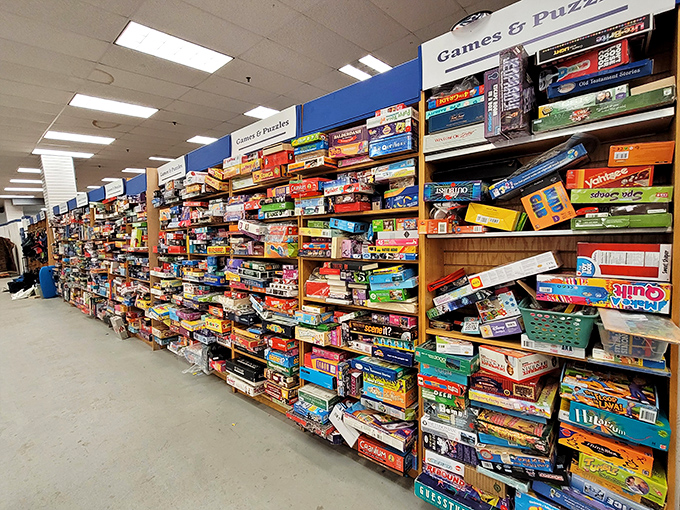 Board game heaven where childhood memories line the shelves. Somewhere in this magnificent chaos is the Operation game that will make you laugh again.