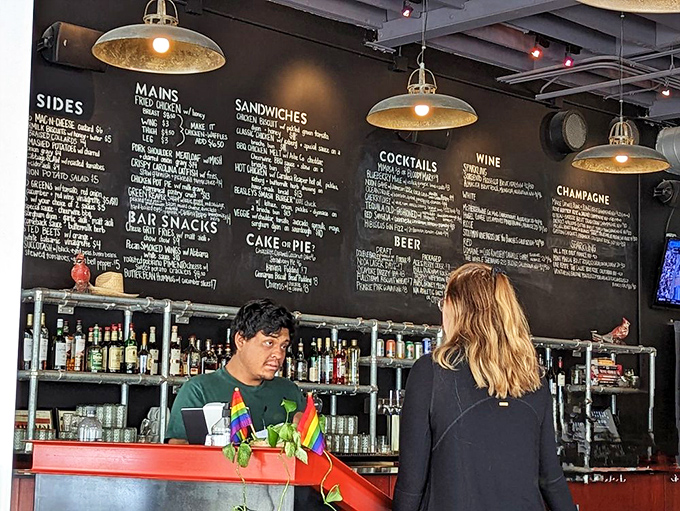 The chalkboard menu reads like a love letter to Southern cuisine with a modern twist.