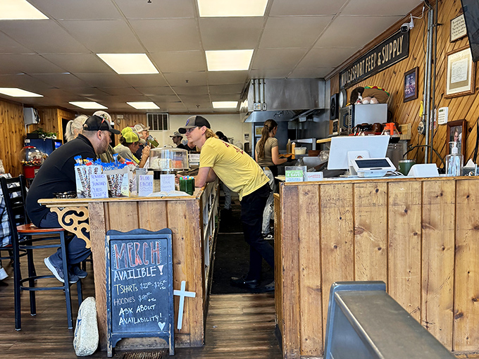 The command center where hot dog dreams become reality, complete with handwritten specials that change with the whims of the kitchen.