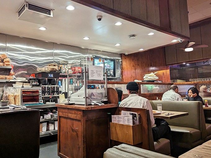Where wood paneling meets diner practicality. These booths have heard more San Francisco stories than any therapist in town.