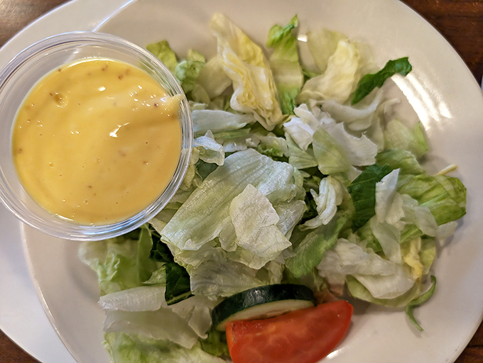 Even the side salad gets special attention here. That house-made dressing isn't just an afterthought&mdash;it's liquid gold.