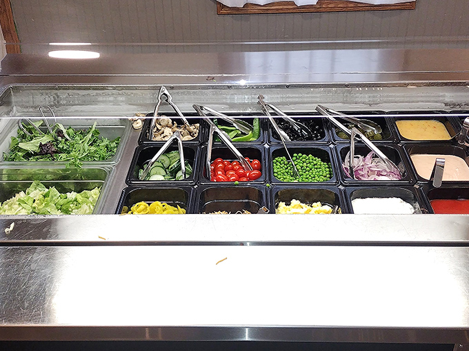 A salad bar that proves vegetables can be exciting when they're fresh, colorful, and merely a prelude to the pie you've already decided to order.
