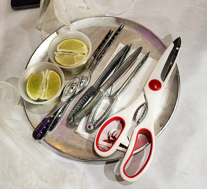 Your seafood battle arsenal: crackers, picks, scissors and lime &ndash; the tools that separate amateurs from professionals in the shellfish game.