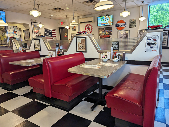 Red vinyl booths invite lingering conversations over comfort food that makes time slow down to a perfect crawl.