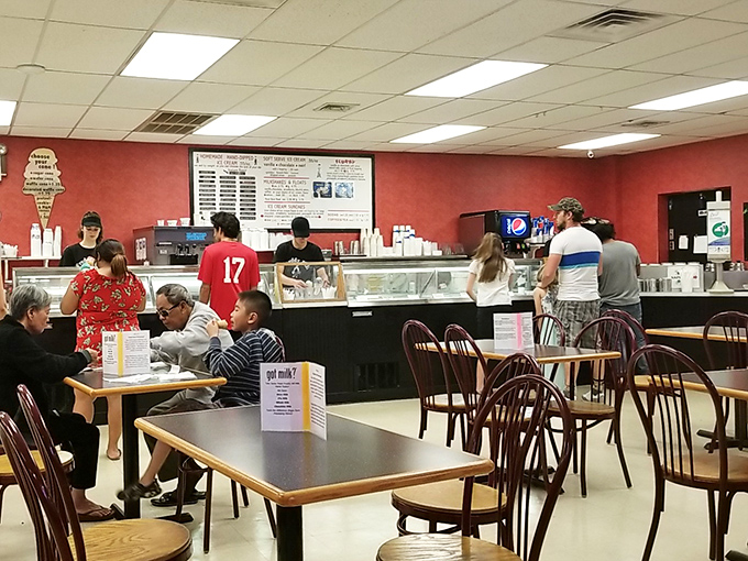 The dining area &ndash; where strangers become friends united by the universal language of "mmmmm" and "you have to try this."