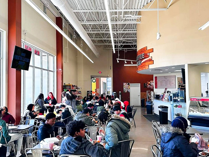 The dining area buzzes with the universal language of good food bringing people together.