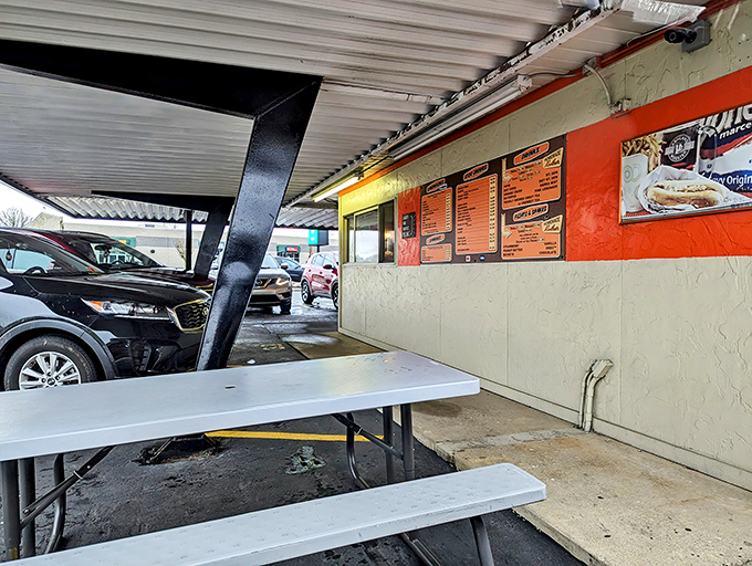 Al fresco dining, drive-in style. This picnic table isn't Instagram-worthy&mdash;it's something better: a place for actual conversation.