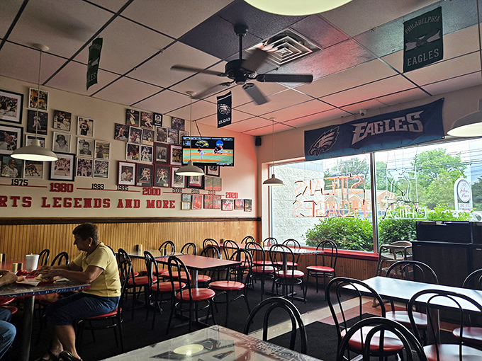 The dining area&mdash;where strangers become temporary family, united by the universal language of "mmm" and "pass the napkins, please."