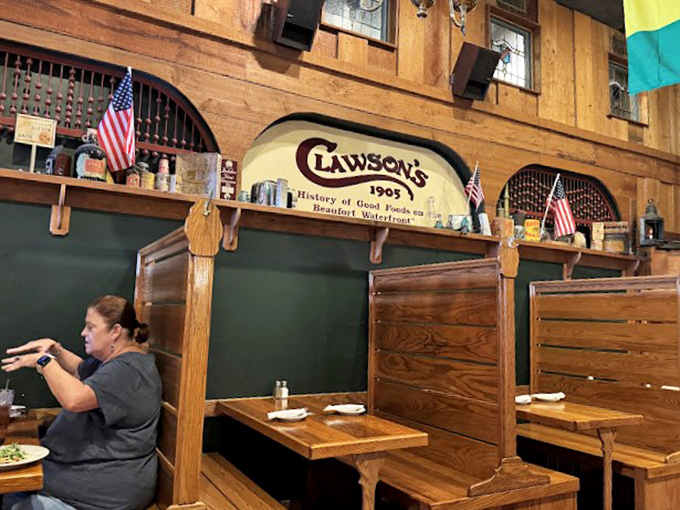 High-backed booths offer intimate dining spaces where every meal feels like a special occasion worth celebrating.