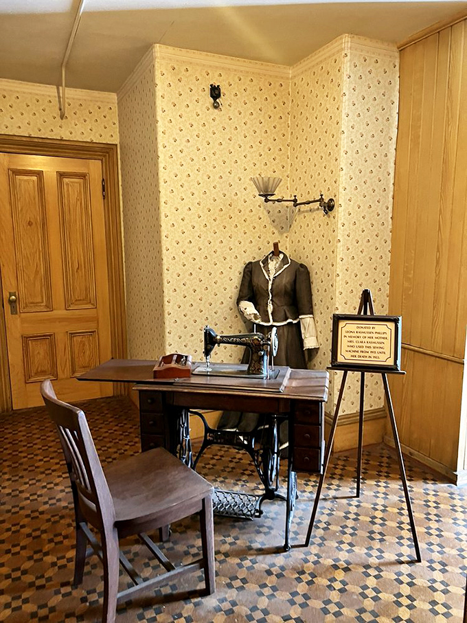 A vintage sewing room displays the practical side of Victorian life, where garments were mended and altered without the convenience of "add to cart."