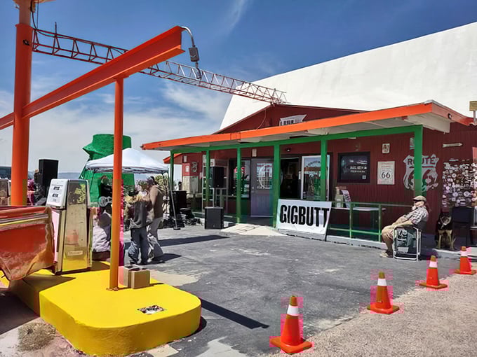 "Gigbutt" reads the sign &ndash; because even serious roadside attractions need a gift shop with a sense of humor.
