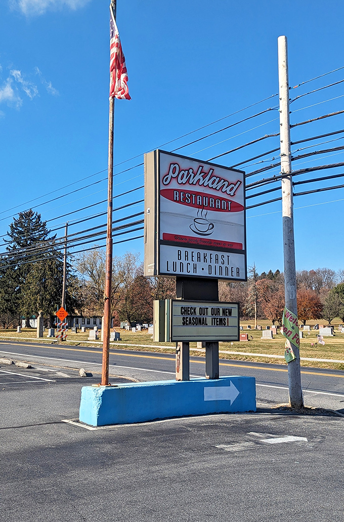 Simple signage marks the entrance to what might be Pennsylvania's best-kept pancake paradise secret.