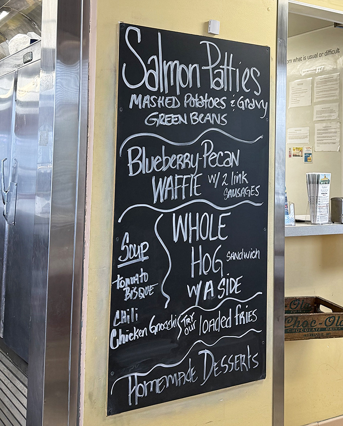 The daily specials board&mdash;where "Whole Hog" isn't just a sandwich, it's a philosophy. Blueberry-pecan waffle with sausage? The breakfast of champions.